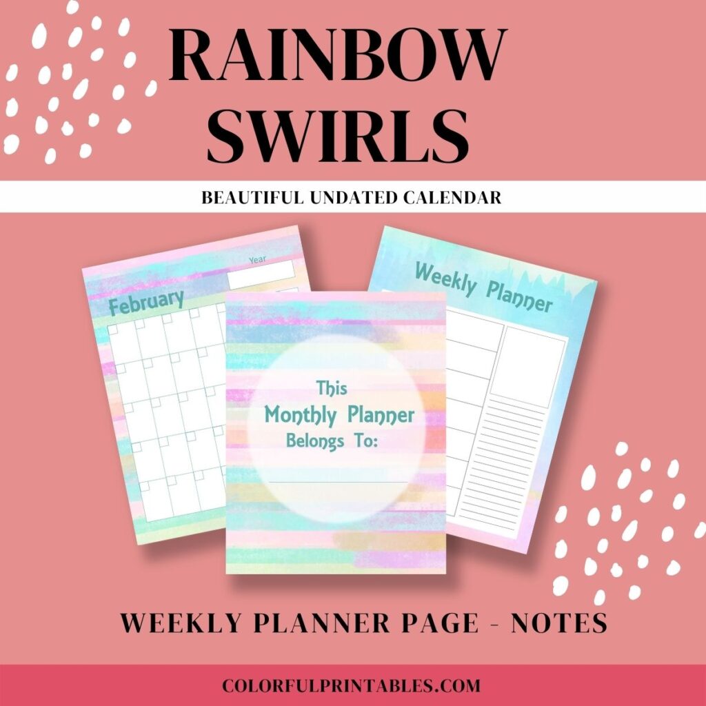 Rainbow Swirls Undated Calendar - Colorful Printables