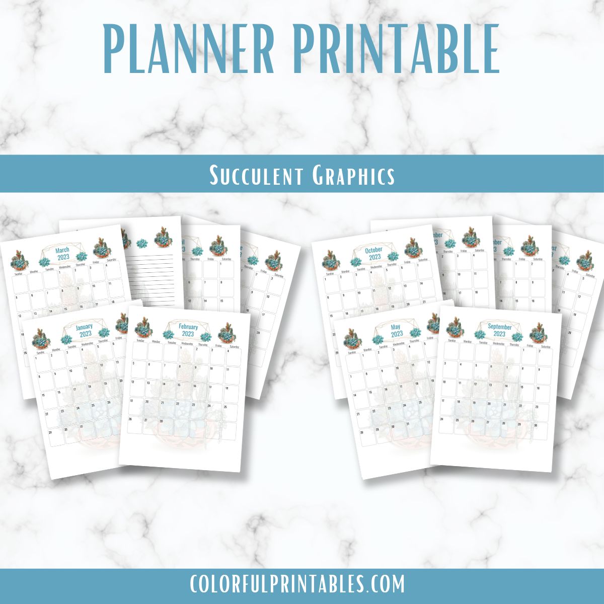 Succulents Calendar - Colorful Printables